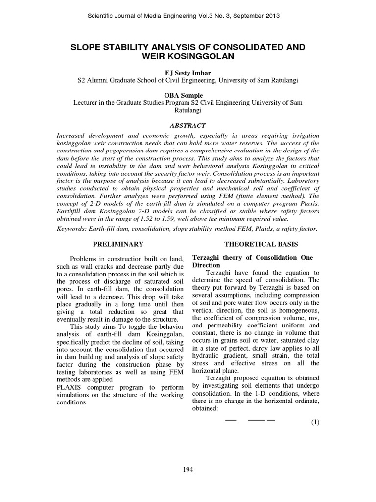 Slope Stability Analysis of Kosinggolan Weir | PDF | Materials Science | Continuum Mechanics