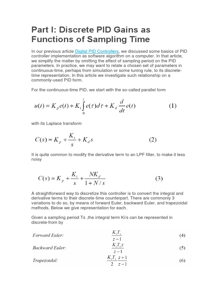 Part I Discrete Pid Gains As Functions Of Sampling Time Download Free Pdf Discrete Time And