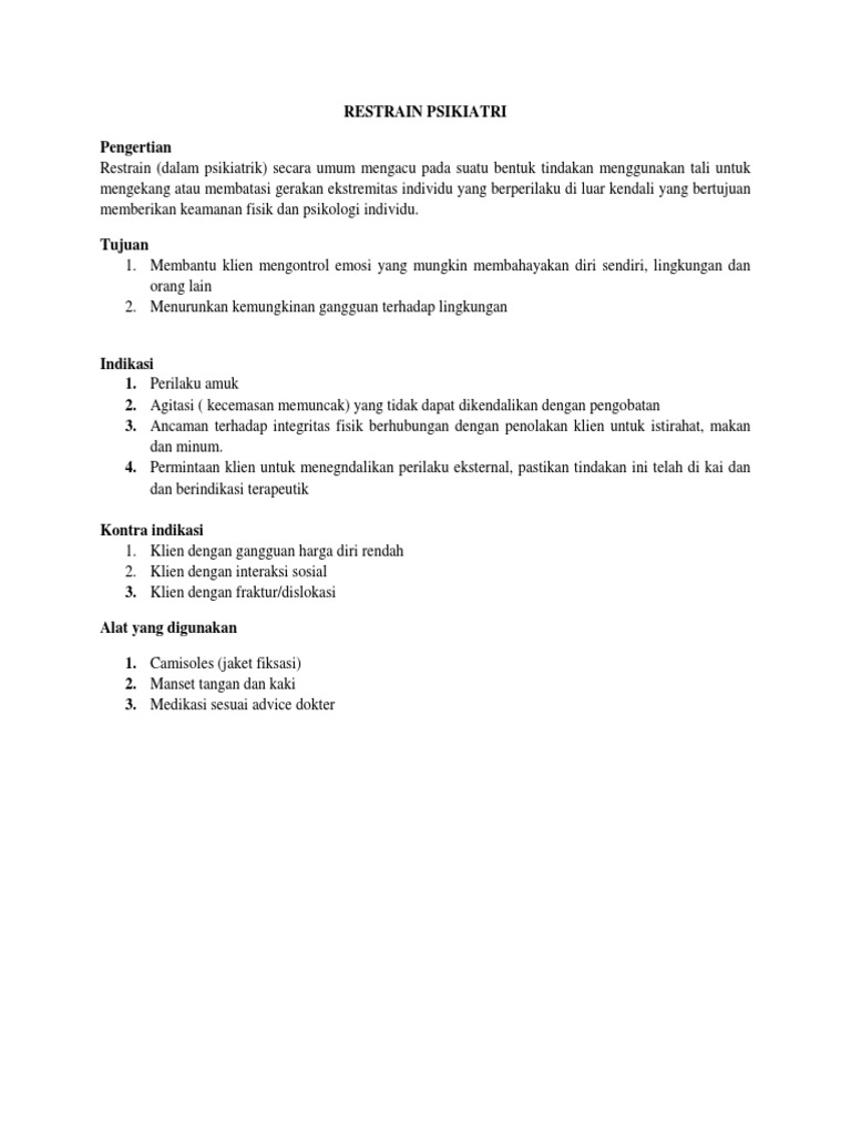 Restrain Psikiatri 1 | PDF | Pengembangan Diri | Kesehatan Holistik