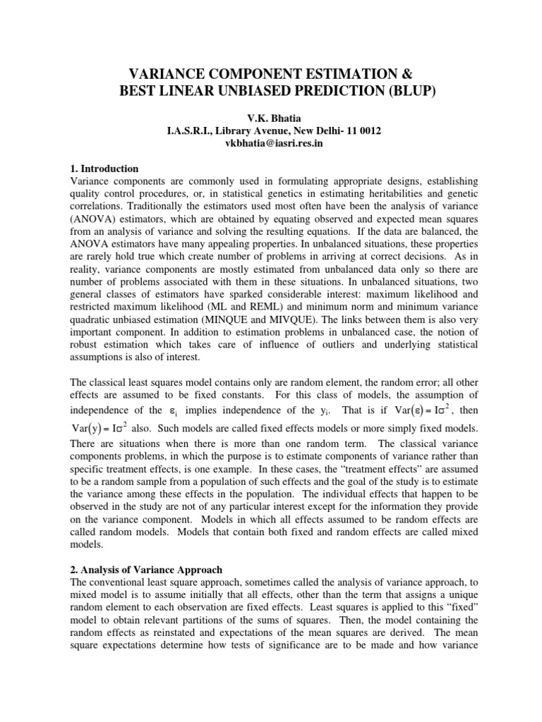 Estimating Variance Components and Performing Best Linear Unbiased ...