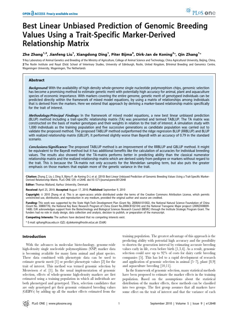 Best Linear Unbiased Prediction of Genomic Breeding PDF | PDF | Quantitative Trait Locus | Zygosity