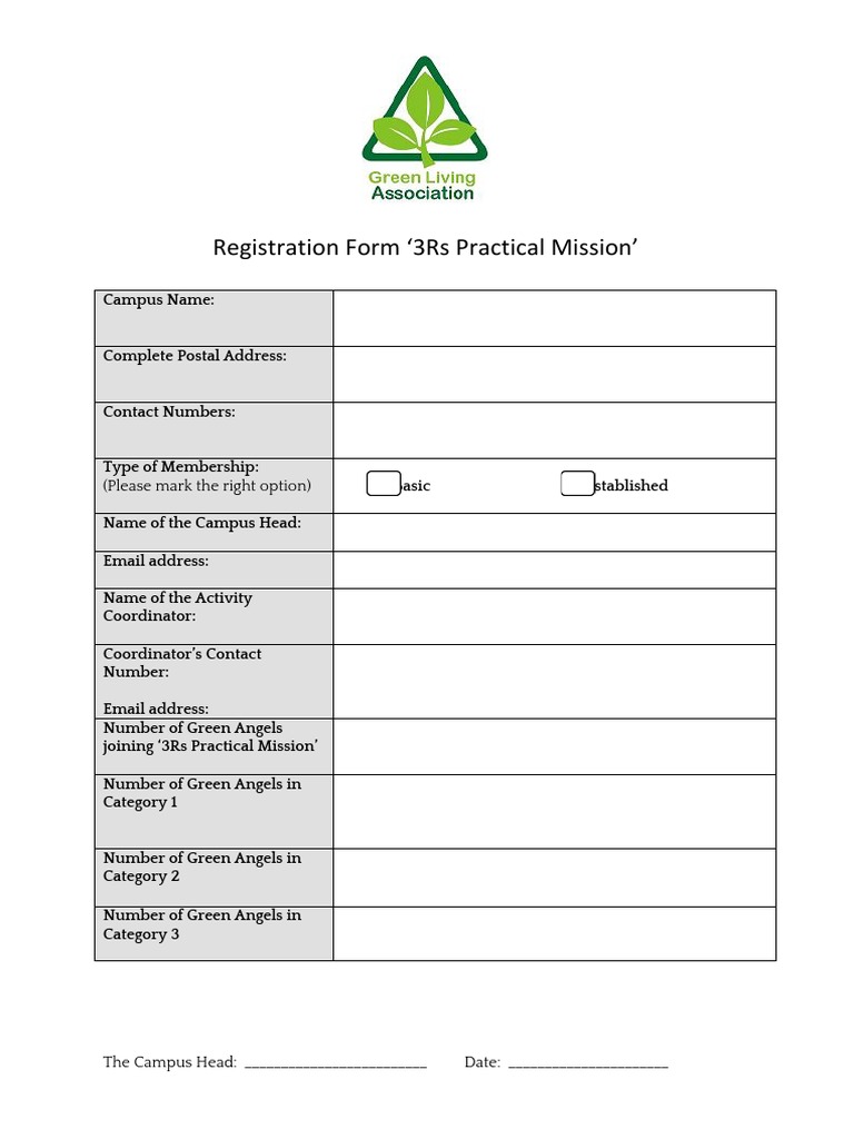 3Rs Mission Registration Form | PDF