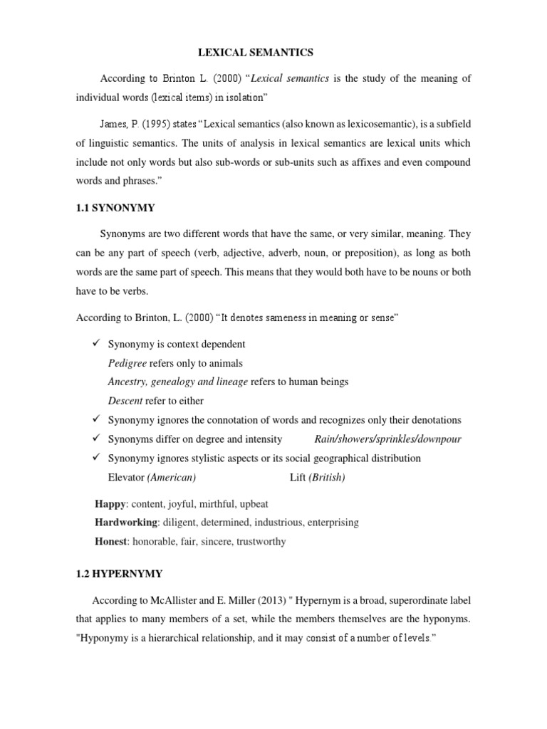 Lexicology and Semantics L2 | PDF | Semantics | Lexical Semantics