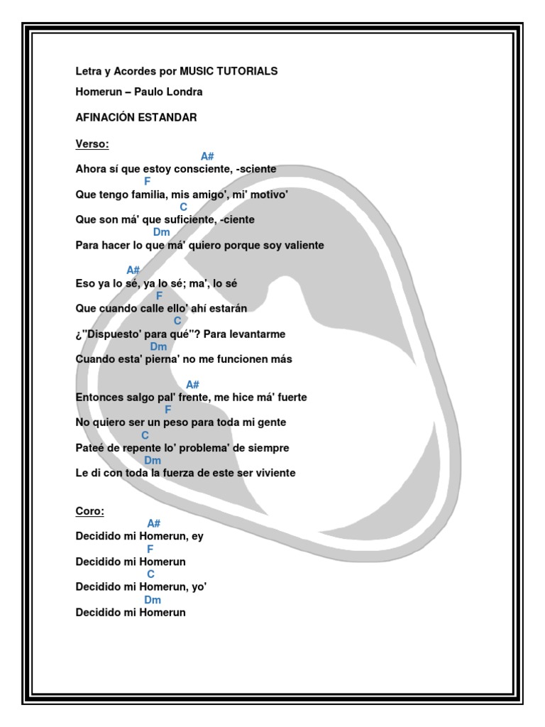 Homerun Paulo Londra Letra y Acordes by MUSICTUTORIALS | PDF
