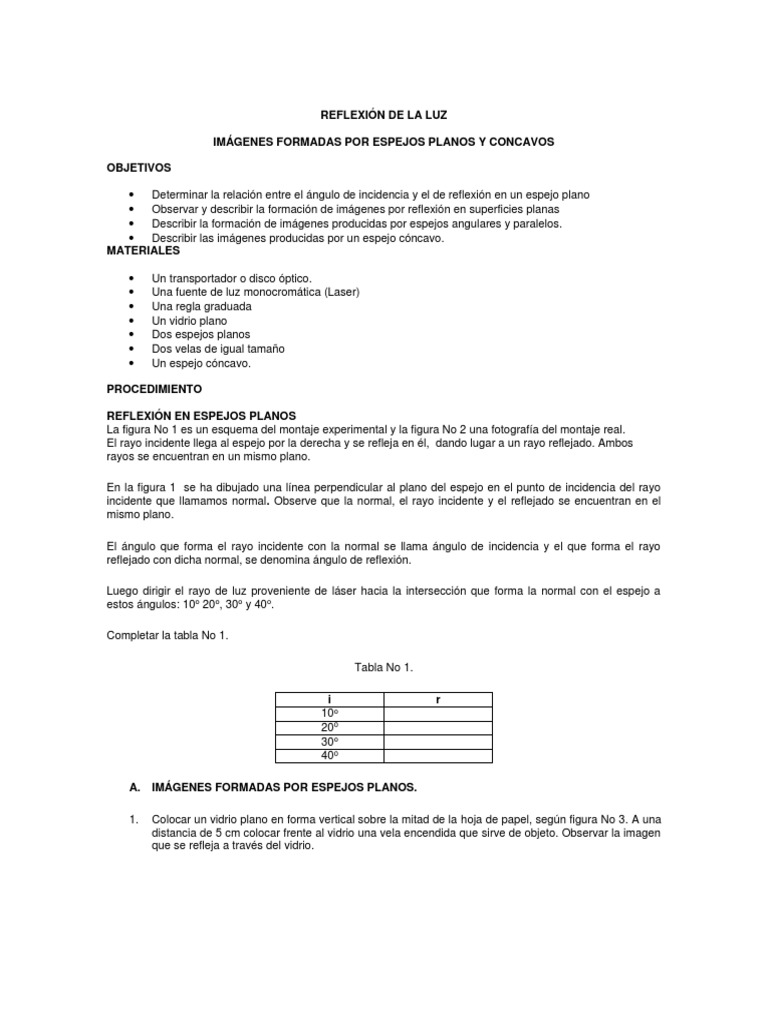 REFLEXION de LA LUZ Espejos Planos y Concavos | PDF | Reflexión (Física ...