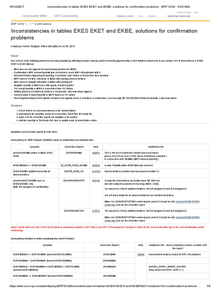 Inconsistencies in Tables EKES EKET and EKBE, Solutions For ...