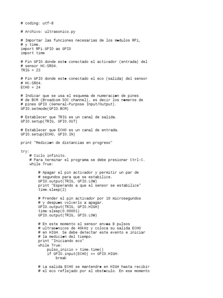 Codigo en Python para Sensor Ultrasonico en Raspberry Pi | PDF