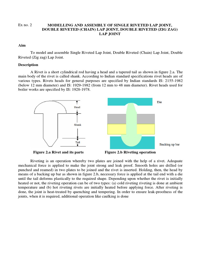 Modeling and Assembly of Single Riveted Lap Joint, Double Riveted Chain ...