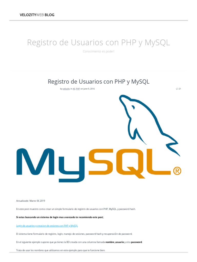 Registro de Usuarios Con PHP y MySQL | PDF | Php | Áreas de informática