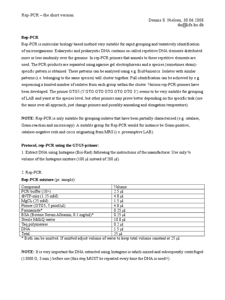 Rep-PCR - The Short Version Dennis S. Nielsen, 30.06.2008 Dn@life - Ku ...
