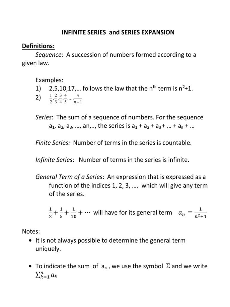 Infinite Series and Series Expansion | PDF | Series (Mathematics ...
