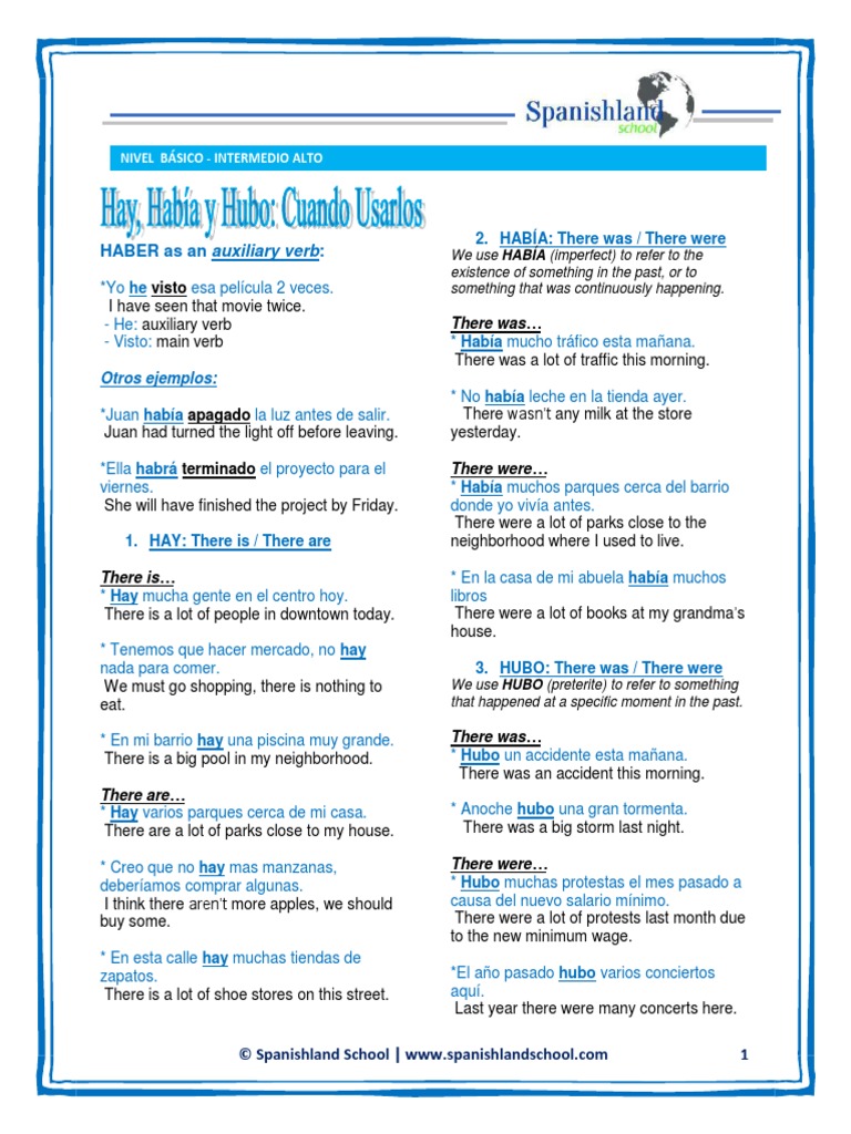 Hay Habia y Hubo Cheat Sheet | PDF