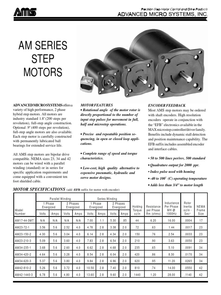 AM Series Step Motors PDF | PDF | Electric Motor | Feedback