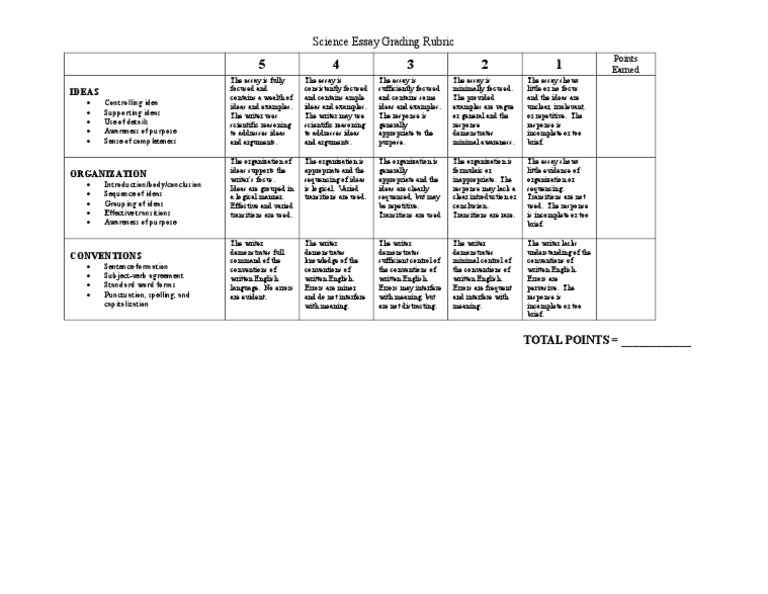Science Essay Rubric | PDF | Essays | English Language