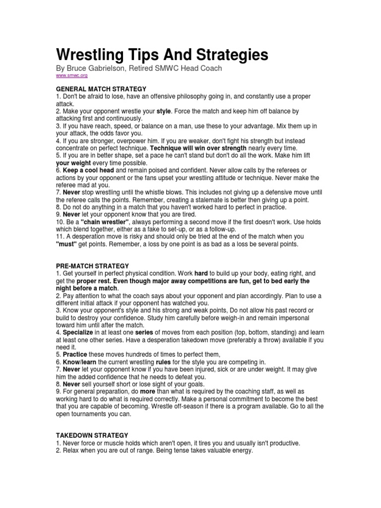 Wrestling Techniques and Strategies Guide | PDF | Sports