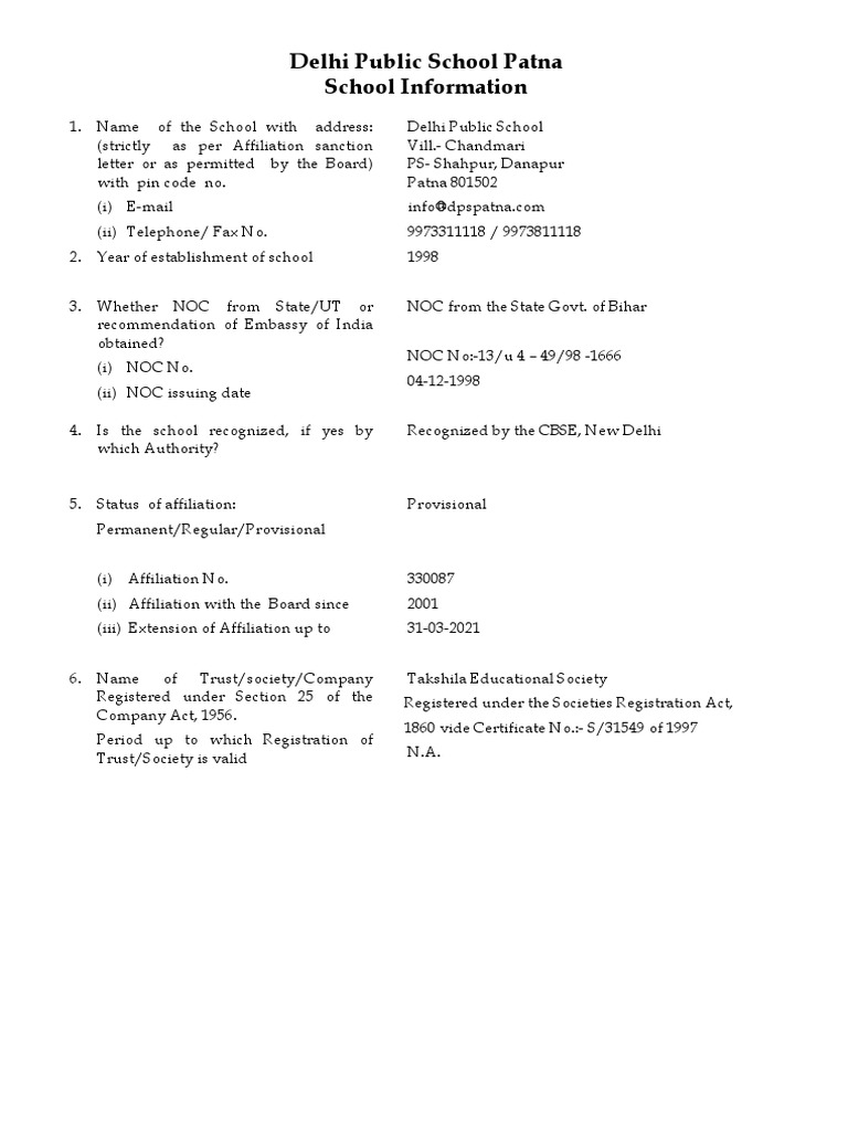 School Info - Dps Patna | PDF | Business