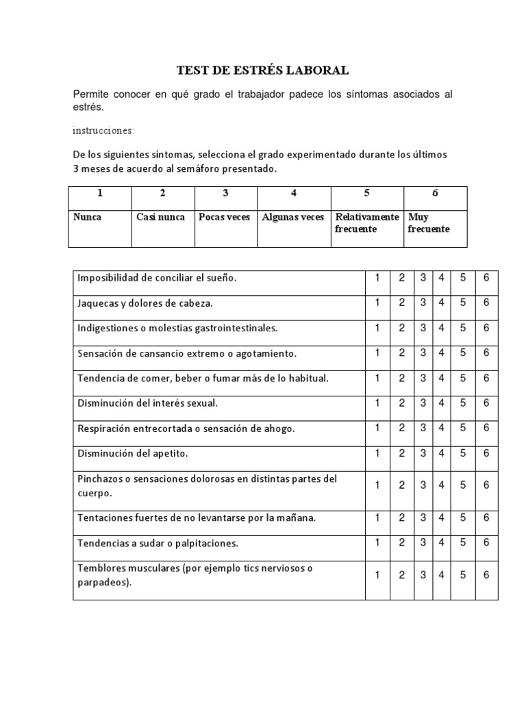 TEST DE ESTRÉS LABORAL | Estrés (biología) | Autosuperación