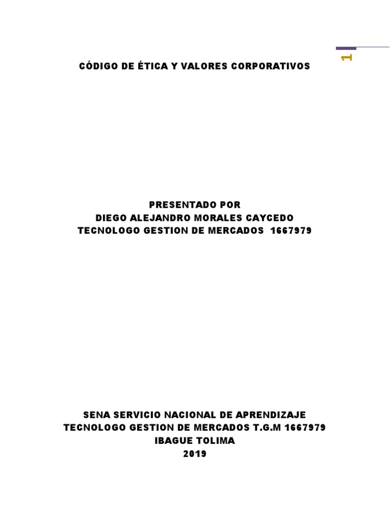 Código De Ética Y Valores Corporativos Pdf Calidad Comercial