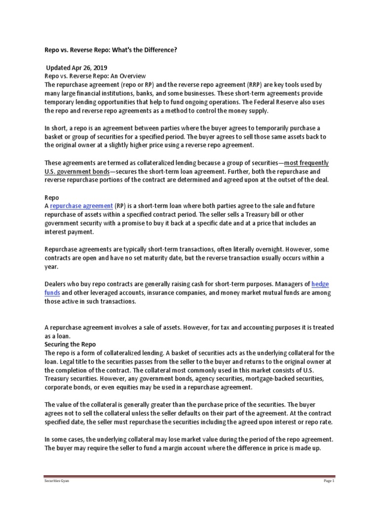 Repo Vs Reverse Repo | PDF | Repurchase Agreement | Credit Default Swap
