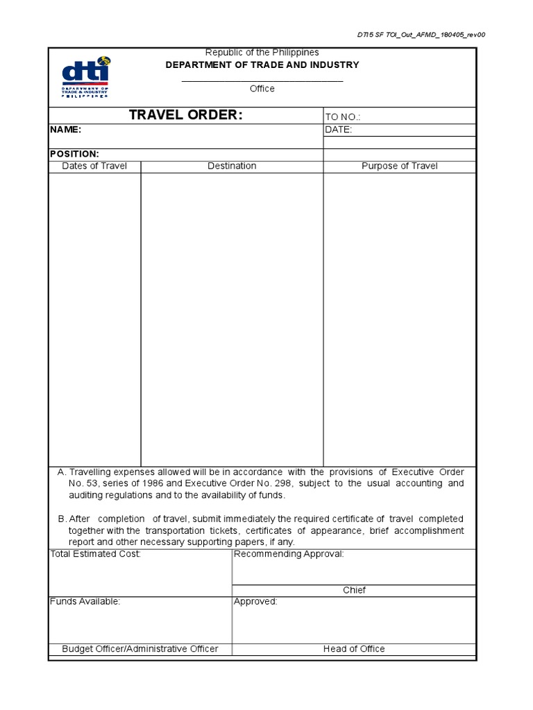 DTI travel order form | PDF