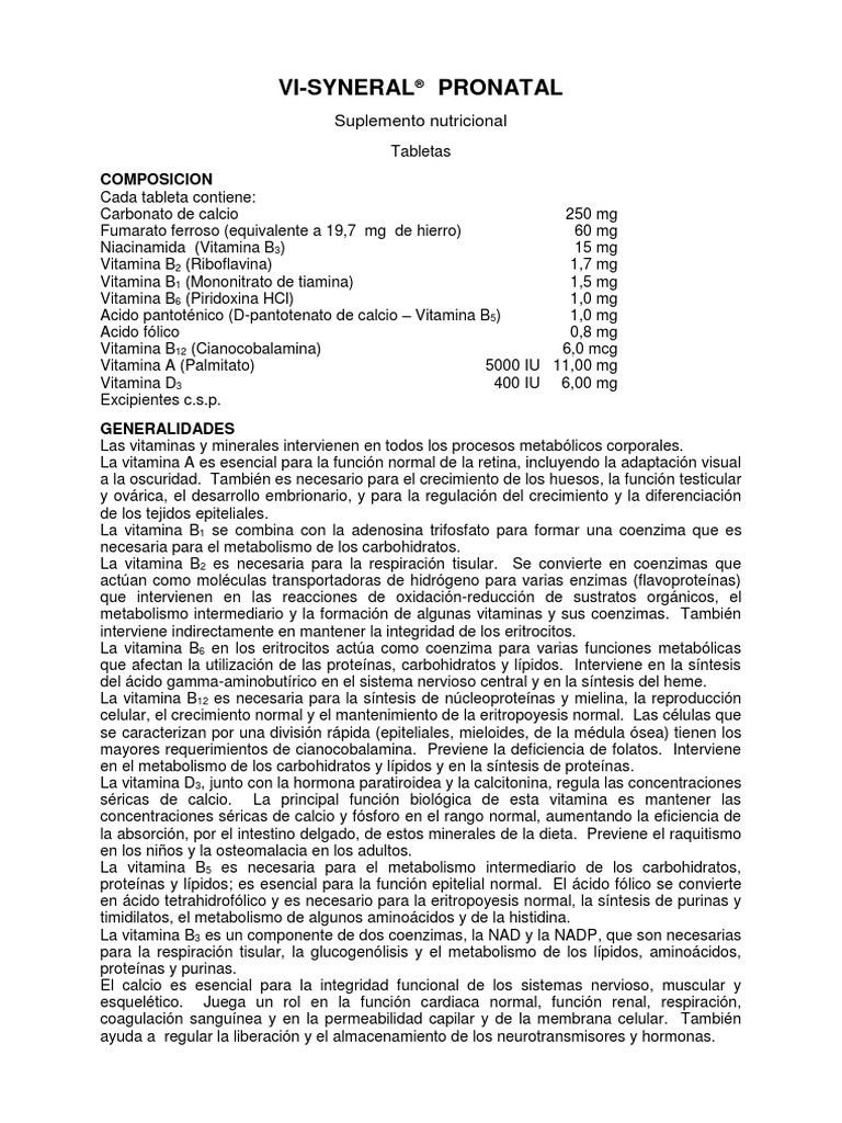 Visyneral Pronatal | PDF | Calcio | Metabolismo