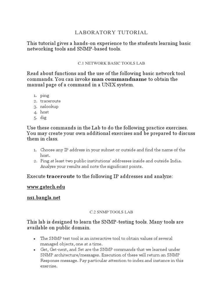 Laboratory Tutorial: C.1 Network Basic Tools Lab | PDF | Ip Address ...
