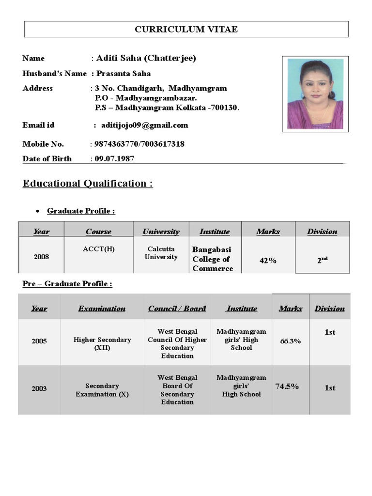 Educational Qualification:: Curriculum Vitae | PDF