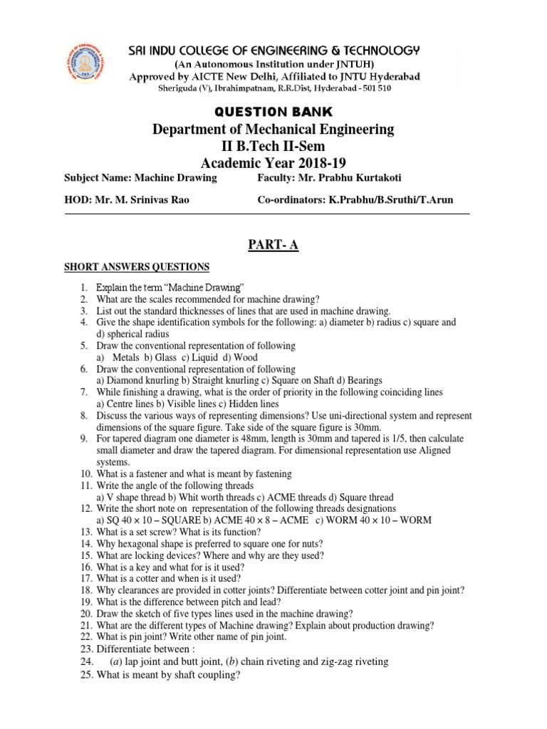 Machine Drawing Question Bank | PDF | Screw | Mechanical Engineering