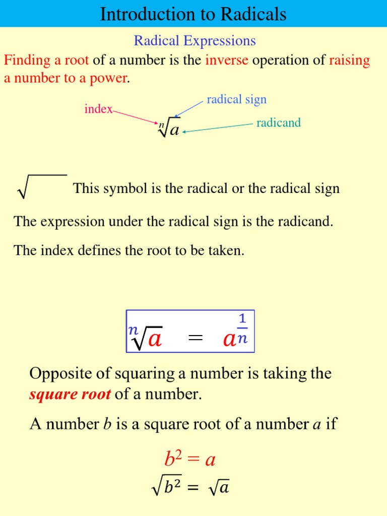 Radical Expressions: of A Number Is The Operation of | PDF | Fraction ...