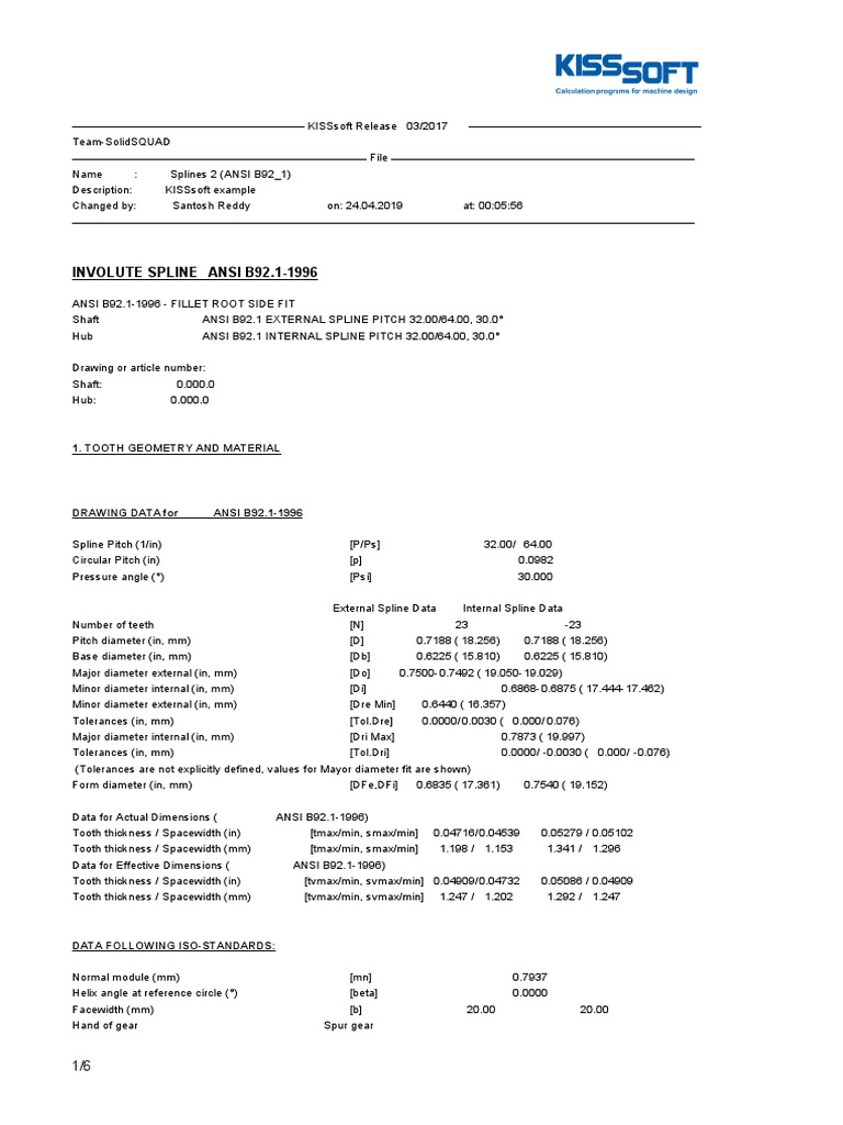 Analysis of Involute Splines Based on ANSI B92.1-1996 Standard | PDF ...
