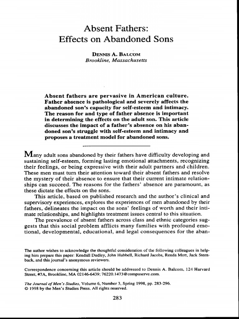Impact of Absent Fathers on Sons | PDF | Grief | Shame