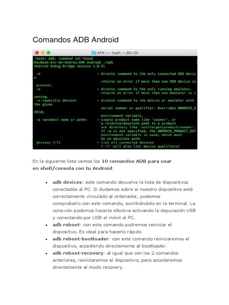 Comandos Android ADB | PDF | Android (sistema operativo) | Interfaz de ...