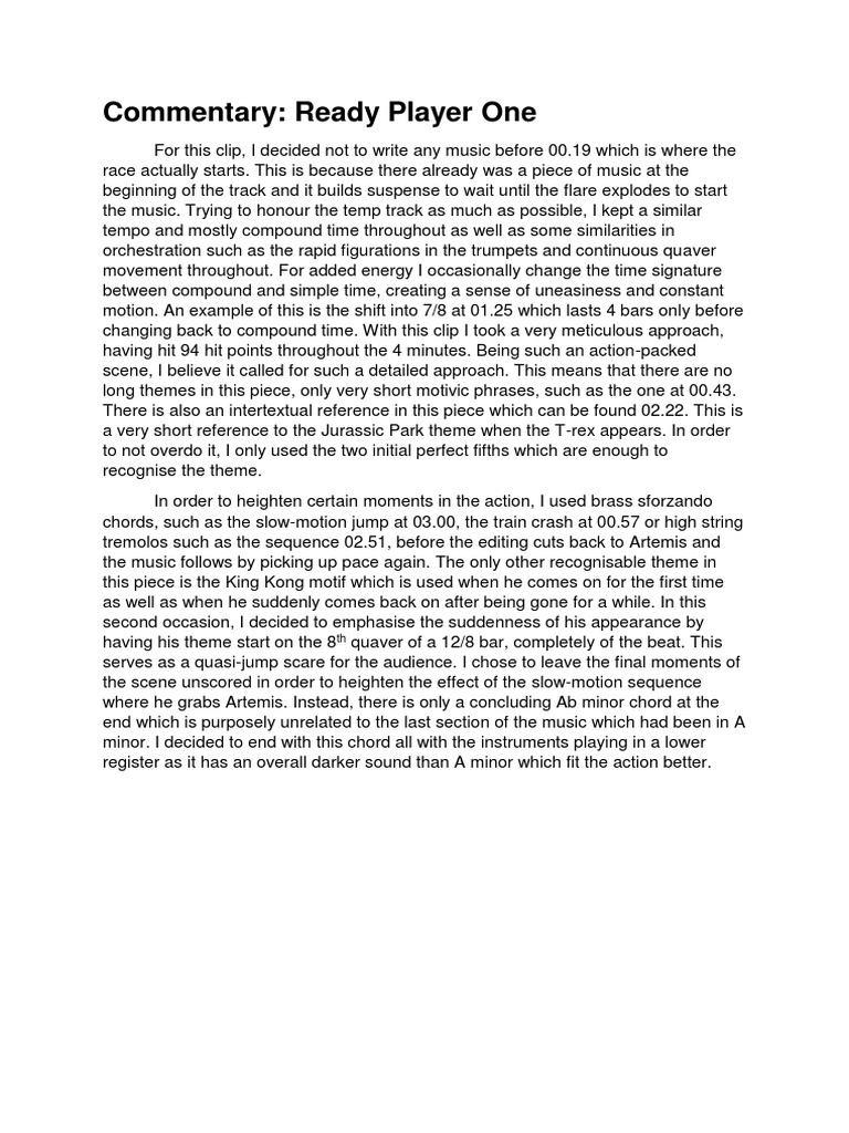 Commentary: Ready Player One | PDF | Classical Compositions | Musical ...