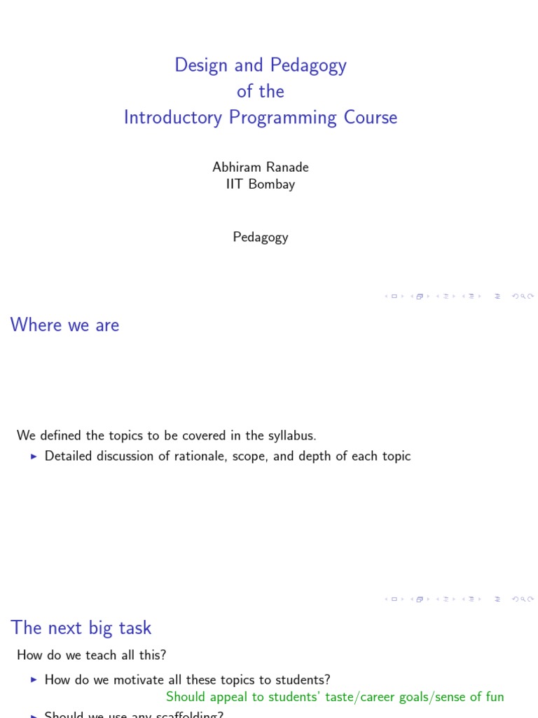 Design and Pedagogy of The Introductory Programming Course: Abhiram Ranade IIT Bombay | PDF ...