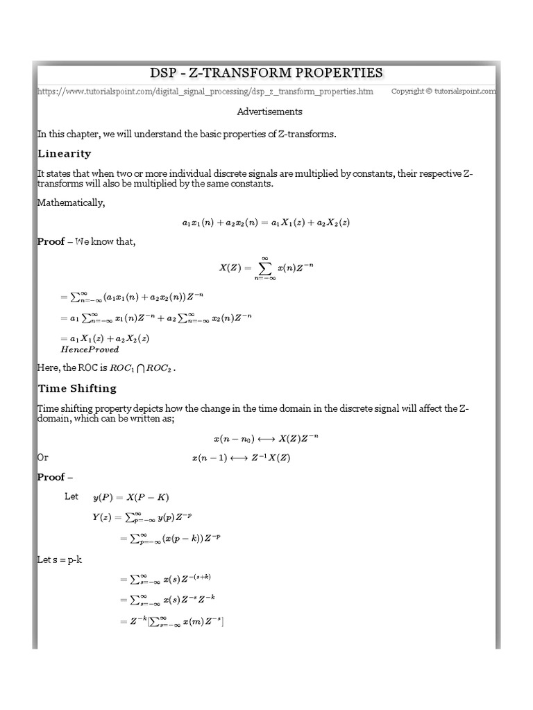 DSP - Z-Transform Properties DSP - Z-Transform Properties: Linearity | PDF | Mathematical ...