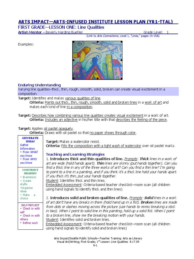 FIRST GRADE-LESSON ONE: Line Qualities: Arts Impact-Arts-Infused ...