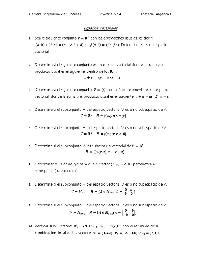 Practica Algebra II Cap 4 | PDF | Espacio vectorial | Base (álgebra lineal)