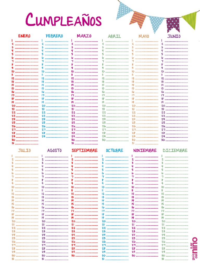 GUIADELNINO Calendario Cumpleanos PDF | PDF