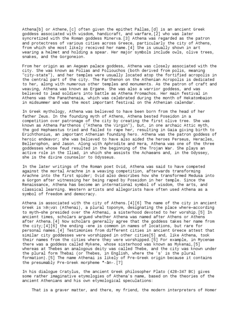 Athena | PDF | Athena | Greek Mythology