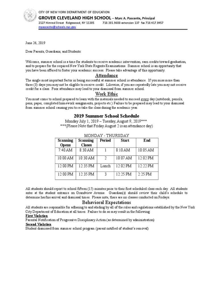 Summer School Welcome Letter to Parents | PDF | Clothing | Homework