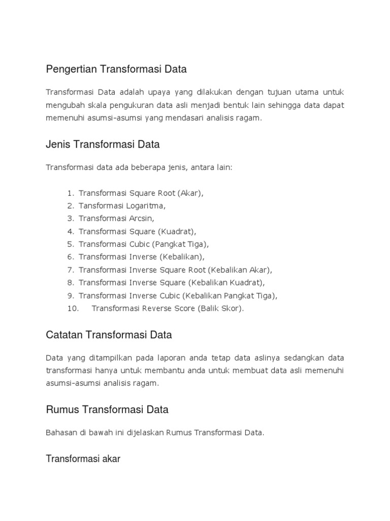 Pengertian Transformasi Data | PDF