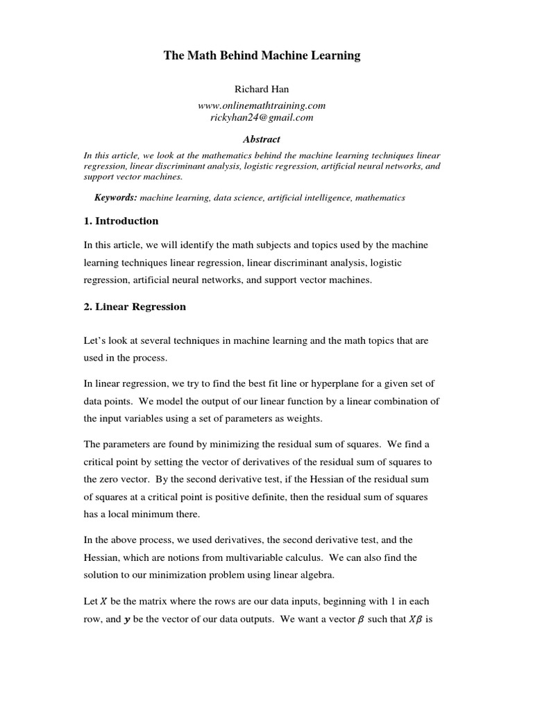 Math Behind Machine Learning | PDF | Vector Space | Statistical ...