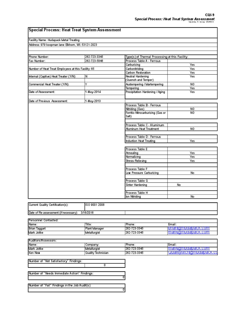 Hudapack Heat Treat System Assessment | PDF | Heat Treating ...