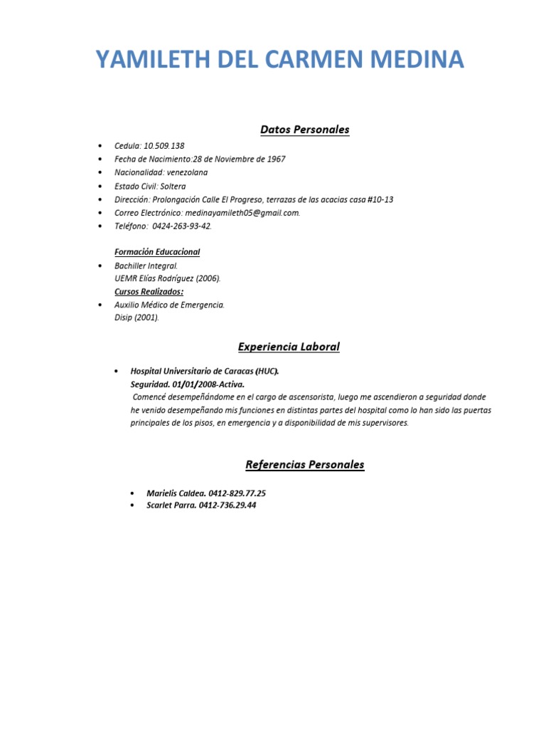 Curriculum Vitae Yamileth Medina | PDF