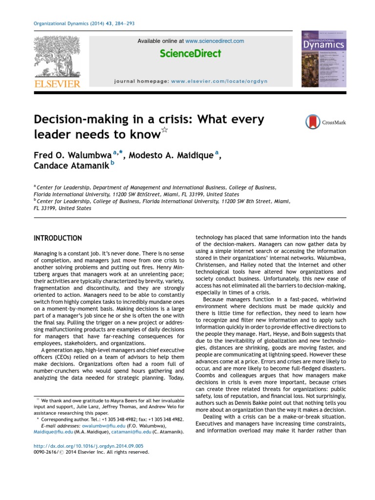 Decision Making in A Crisis What Every Leader Needs To Know | PDF ...