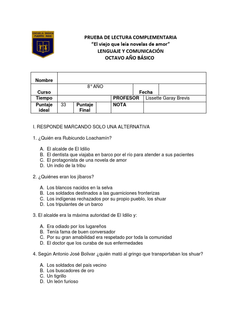 El Viejo Que Leía Novelas de Amor 8vo | PDF