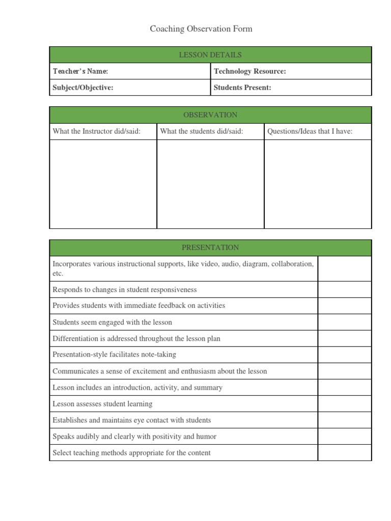 Coaching Observation Form | PDF