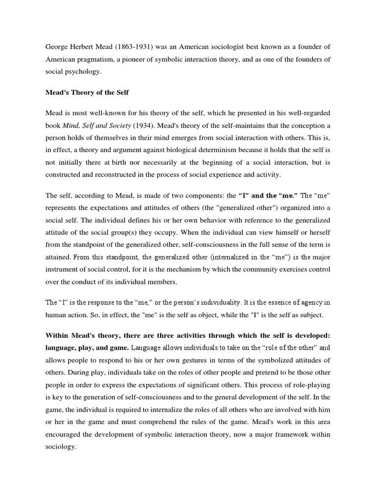 Mead's Theory of The Self | PDF | Emergence | Metaphysics Of Mind