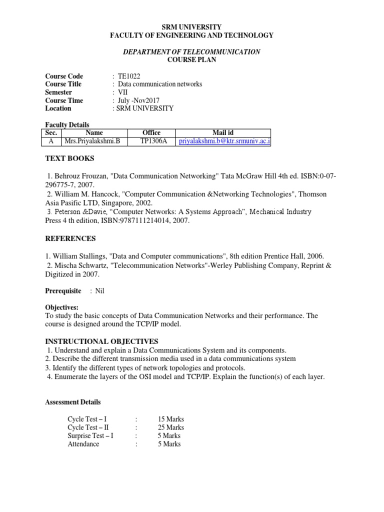 Lesson Plan Btech Tce TE1022 | Download Free PDF | Internet Protocol ...
