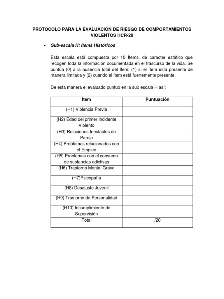 Protocolo de Evaluación HCR-20 | PDF | Salud mental | Construccionismo social